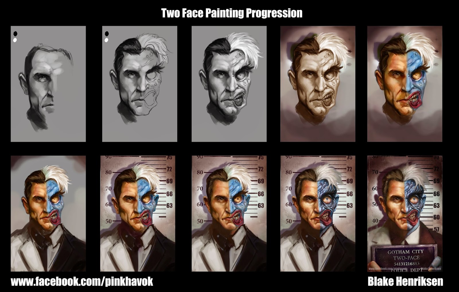 The Art of Blake Henriksen: Gotham City Mugshots: Two-Face Painting Progression