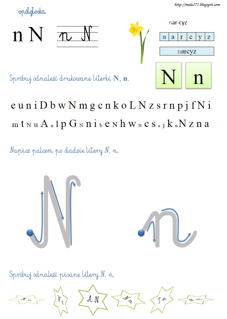 BLOG EDUKACYJNY DLA DZIECI: LITERKA N - KARTY PRACY