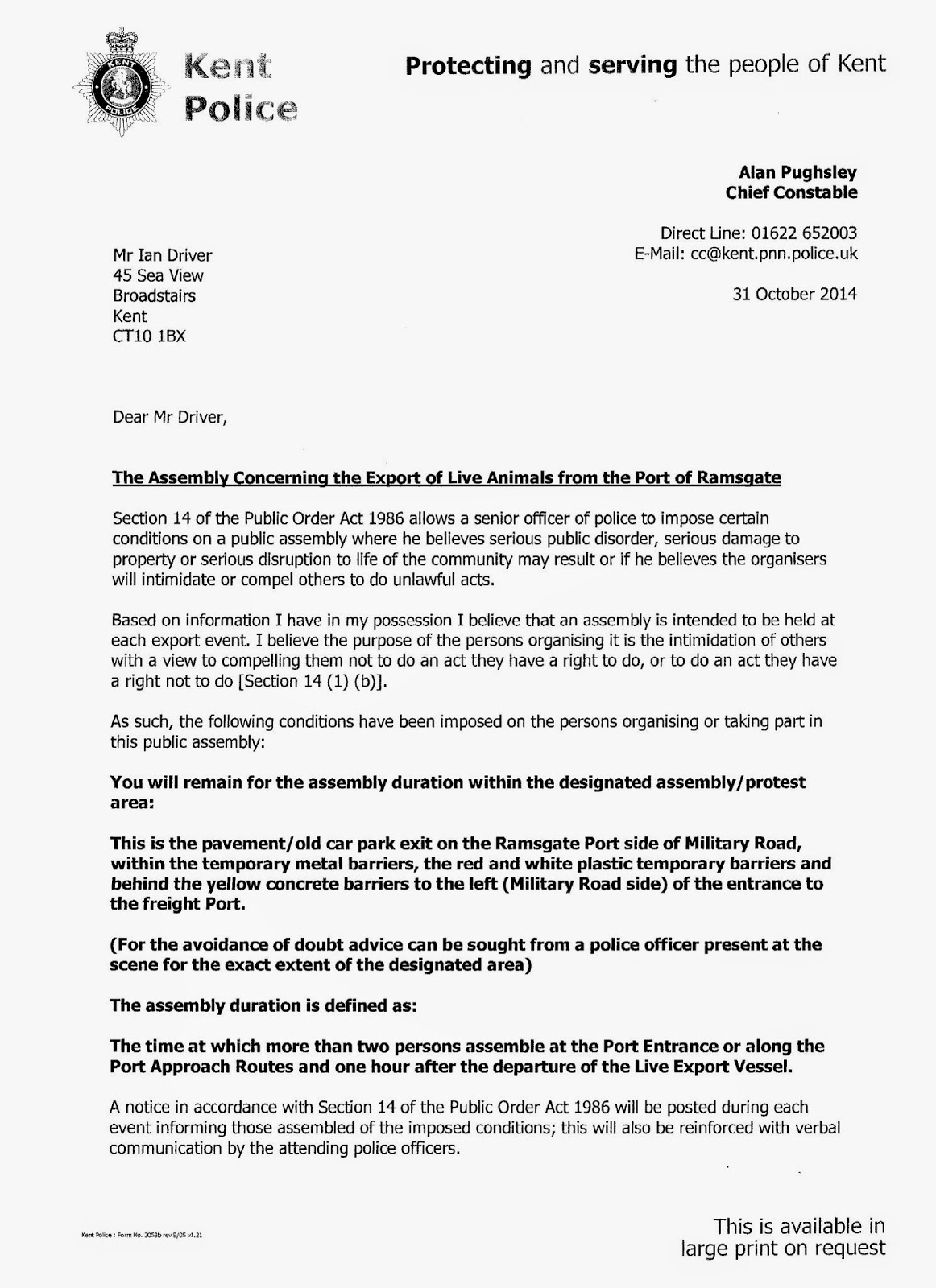 Ian Driver's Thanet: Kent Police Impose Conditions on Ramsgate Live ...