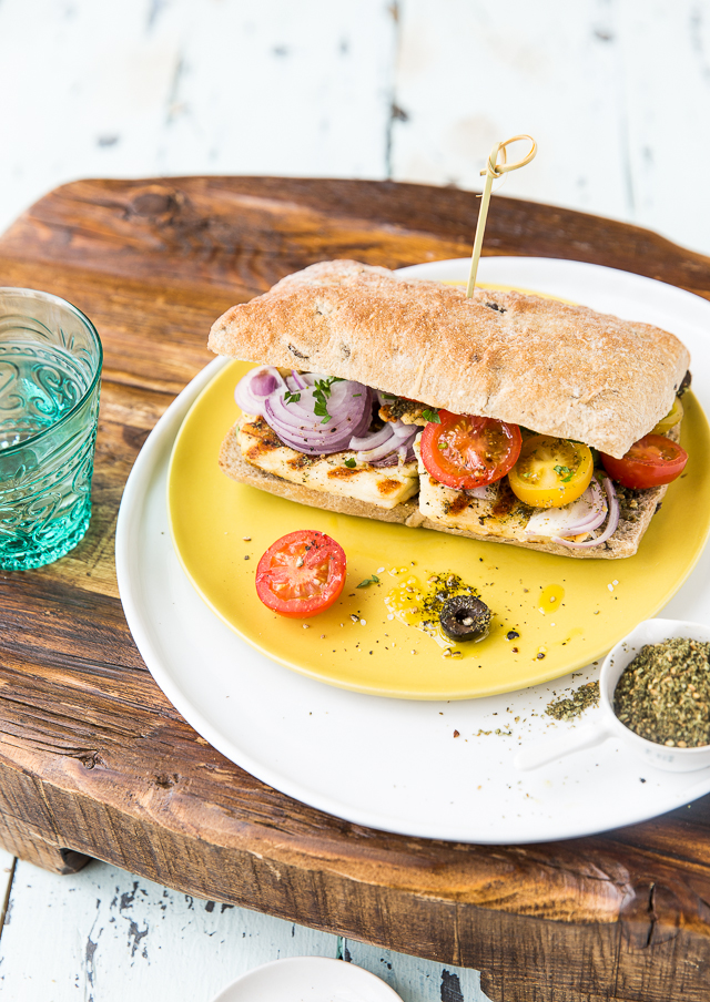 Zaatar Halloumi and Olives Sandwich with Cherry Tomatoes | Journey Kitchen