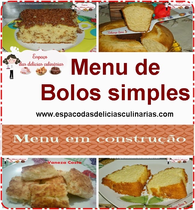 Menu de Bolos simples diversos (de baunilha, chocolate, fubá, com ...