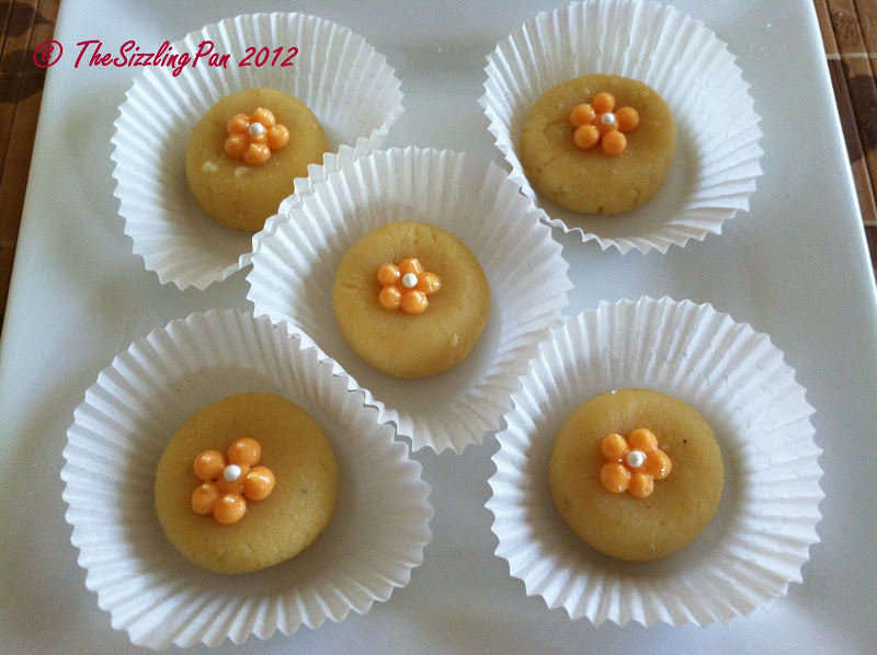 The Sizzling Pan: "Treats for Diwali"- Pedha with Flower icing