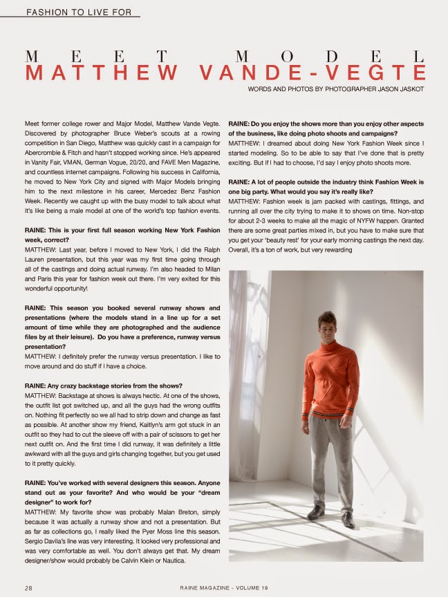 MAJOR MEN: MATTHEW VANDE VEGTE FOR RAINE MAGAZINE