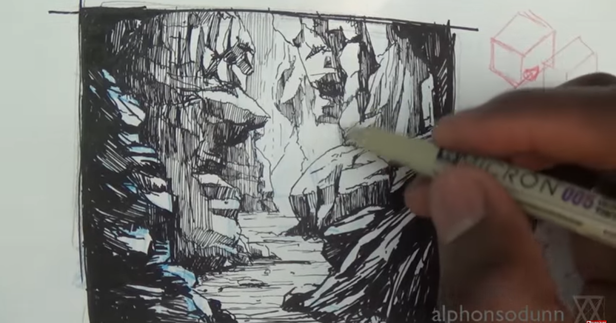 How to draw a Valley Gorge landscape scenery by Alphonso Dunn