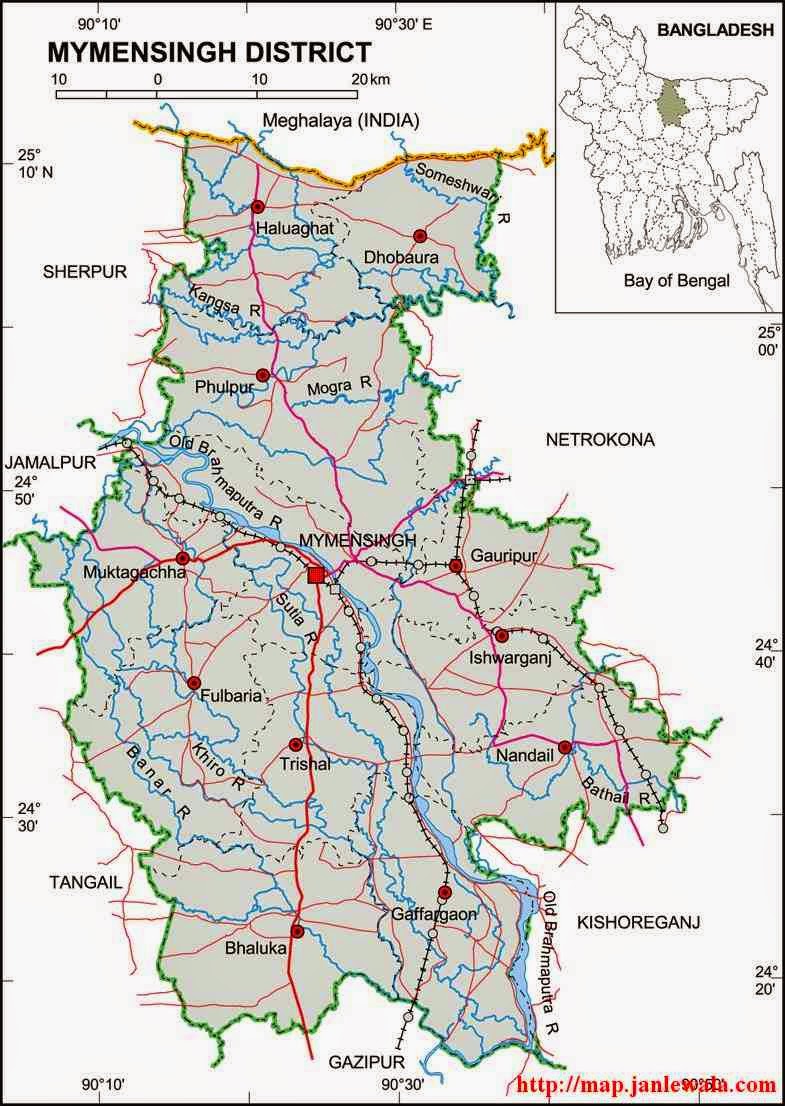 Mymensing Zila Map, Mymensingh Division, Bangladesh