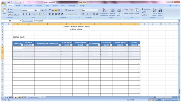 Excel for Accounting (Jurnal Umum) ~ MATA KULIAH