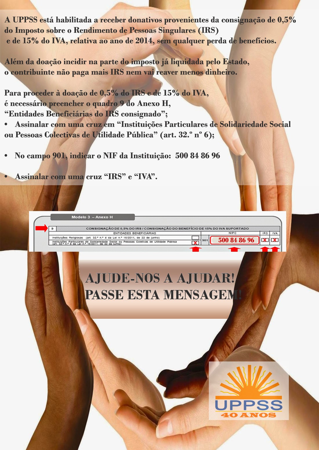 DOAÇÃO DE 0,5% DE IRS E DE 15% DO IVA À UPPSS | UPPSS - União dos ...