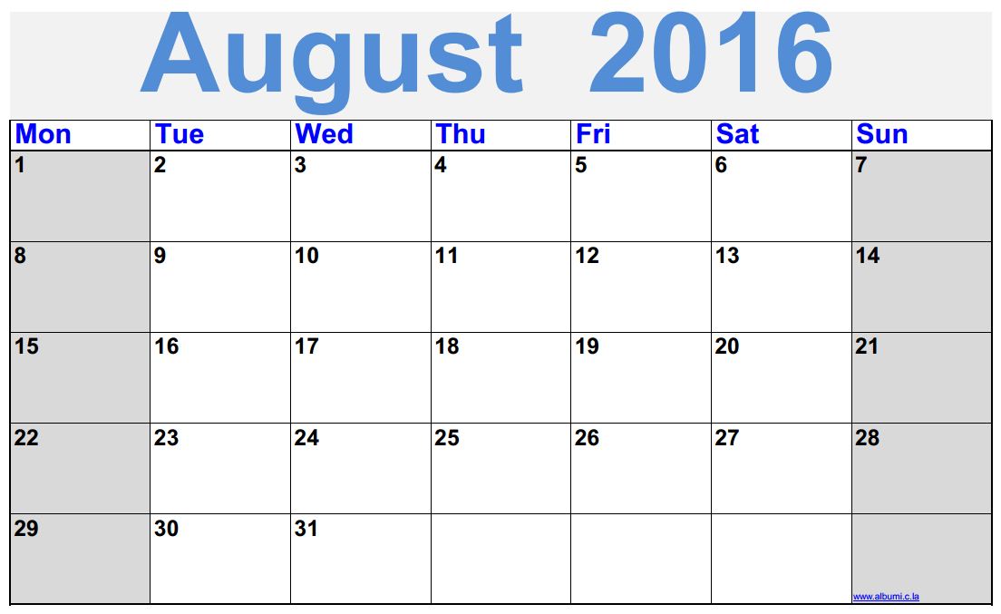 Free Download August 2016 Calendar Printable | calendars - kalendar ...