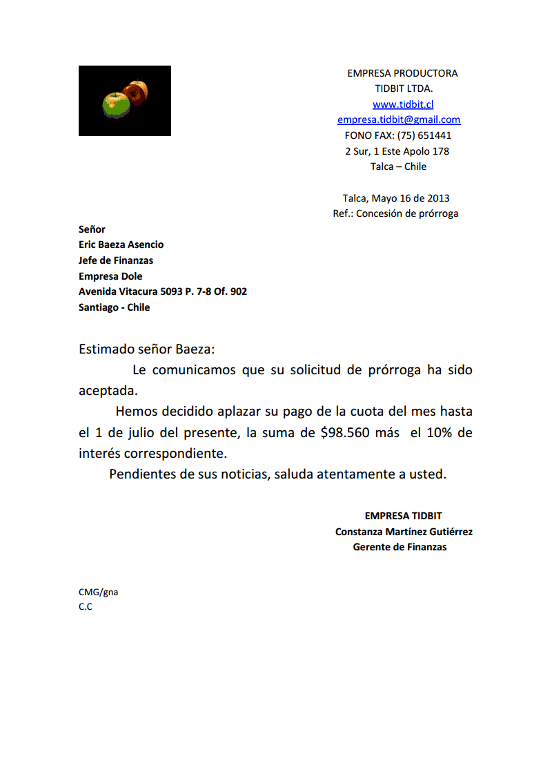 Conoce Modelos de Correspondencias: Correspondencia de prórroga