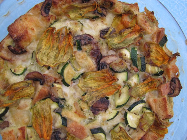 Albion Cooks: Zucchini & Mushroom Bread Pudding with Squash Blossoms