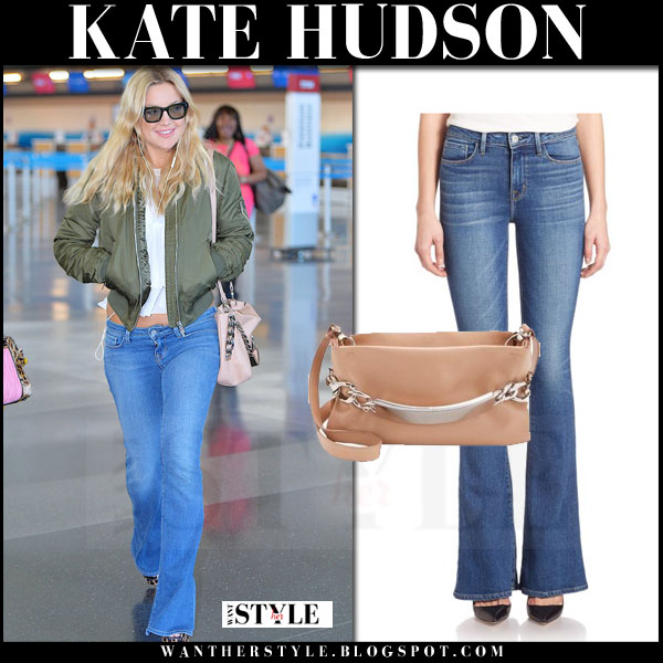 Kate Hudson in flare jeans and green bomber jacket at LAX on April 27 ...