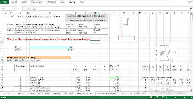 Abutment and Retaining Wall Design Spreadsheet-Download Free