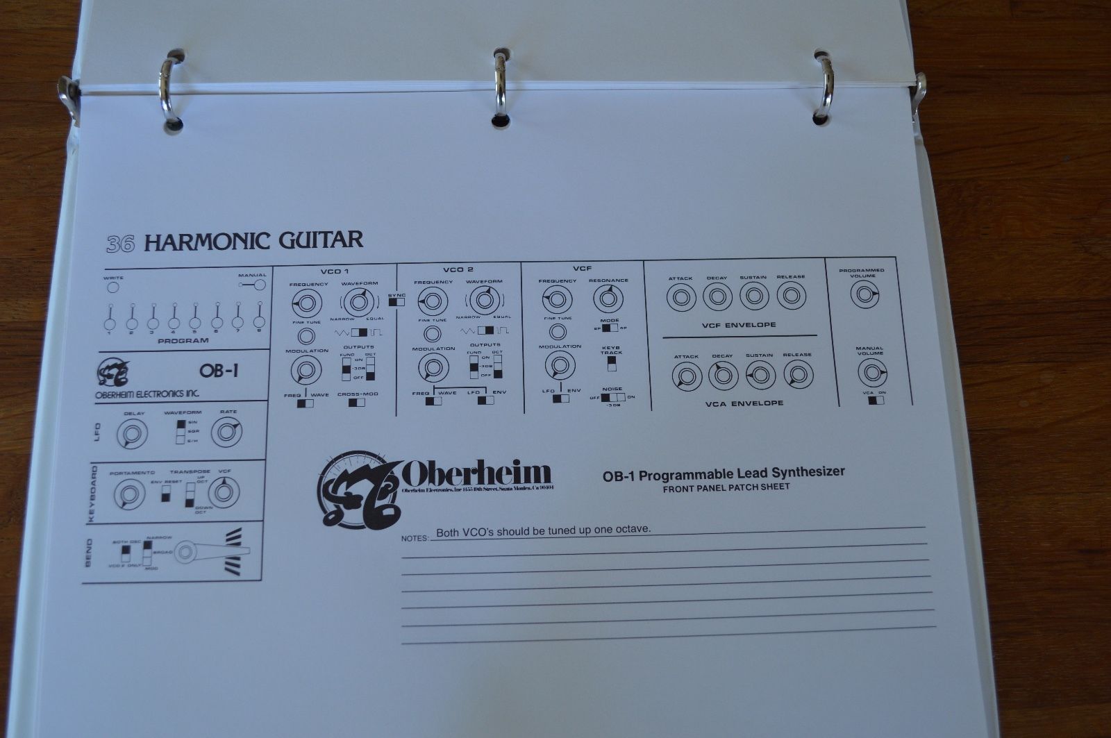 MATRIXSYNTH: Rare Vintage Oberheim Patch Book for OB-1 Programmable Lead Synthesizer