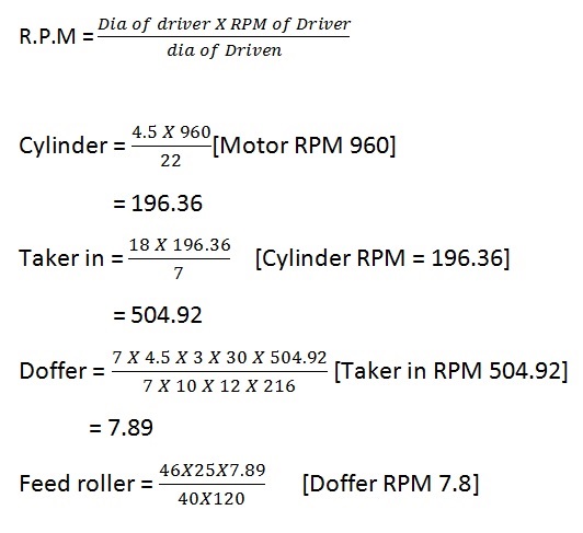 Determine the draft between taker in and cylinder, Cylinder and doffer ...