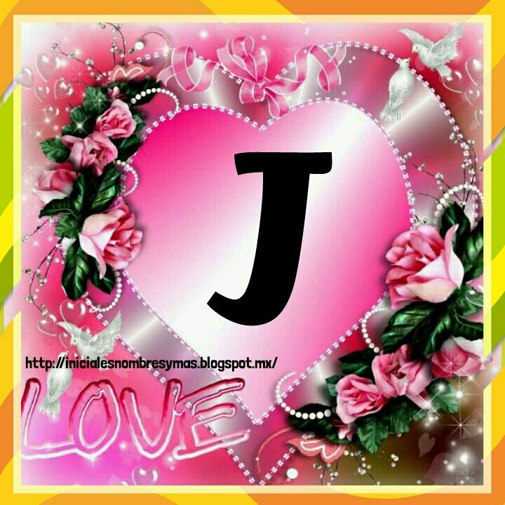 Iniciales Nombres y Más: Corazón rosa con iniciales de la J a la R