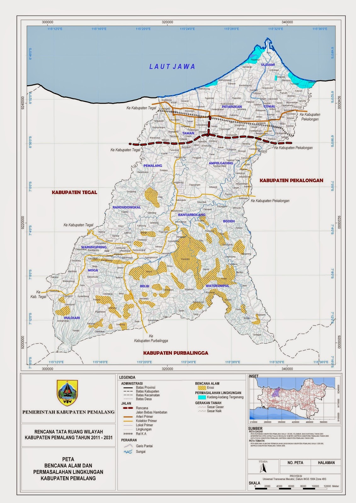 Peta Bencana Alam dan Permasalahan Lingkungan Kabupaten Pemalang Tahun ...