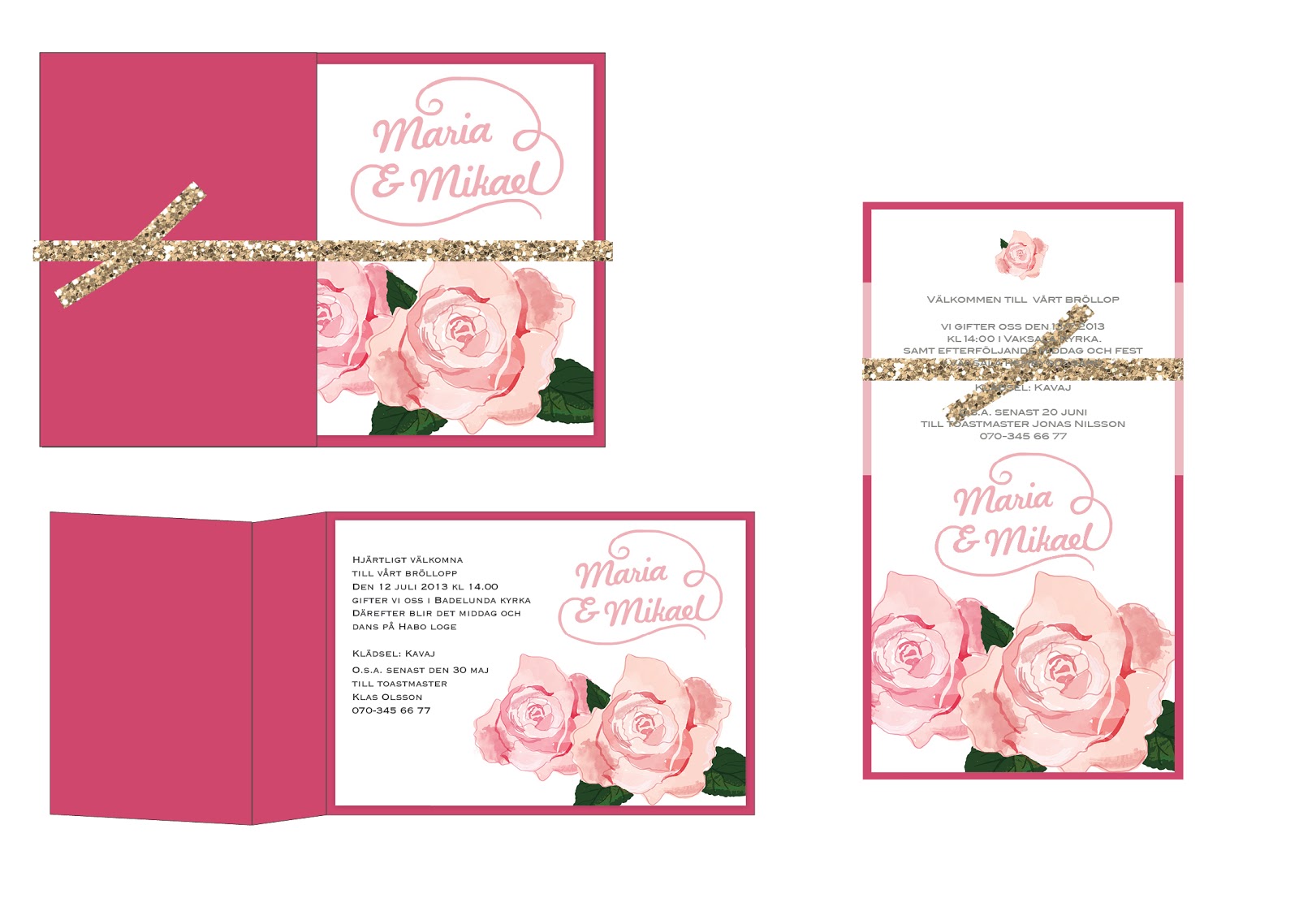 Inbjudningskort bröllop rosa ros