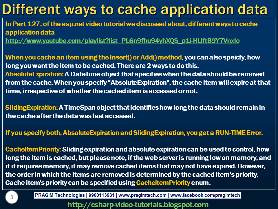 Sql Server Net And C Video Tutorial Part 128 Absolute Expiration Sliding Expiration And