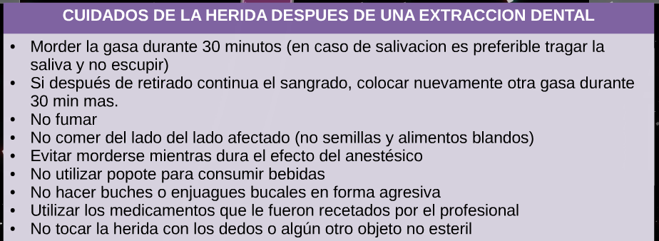 Exodoncia : CUIDADOS POSTOPERATORIOS EN UNA EXTRACCIÓN DENTAL