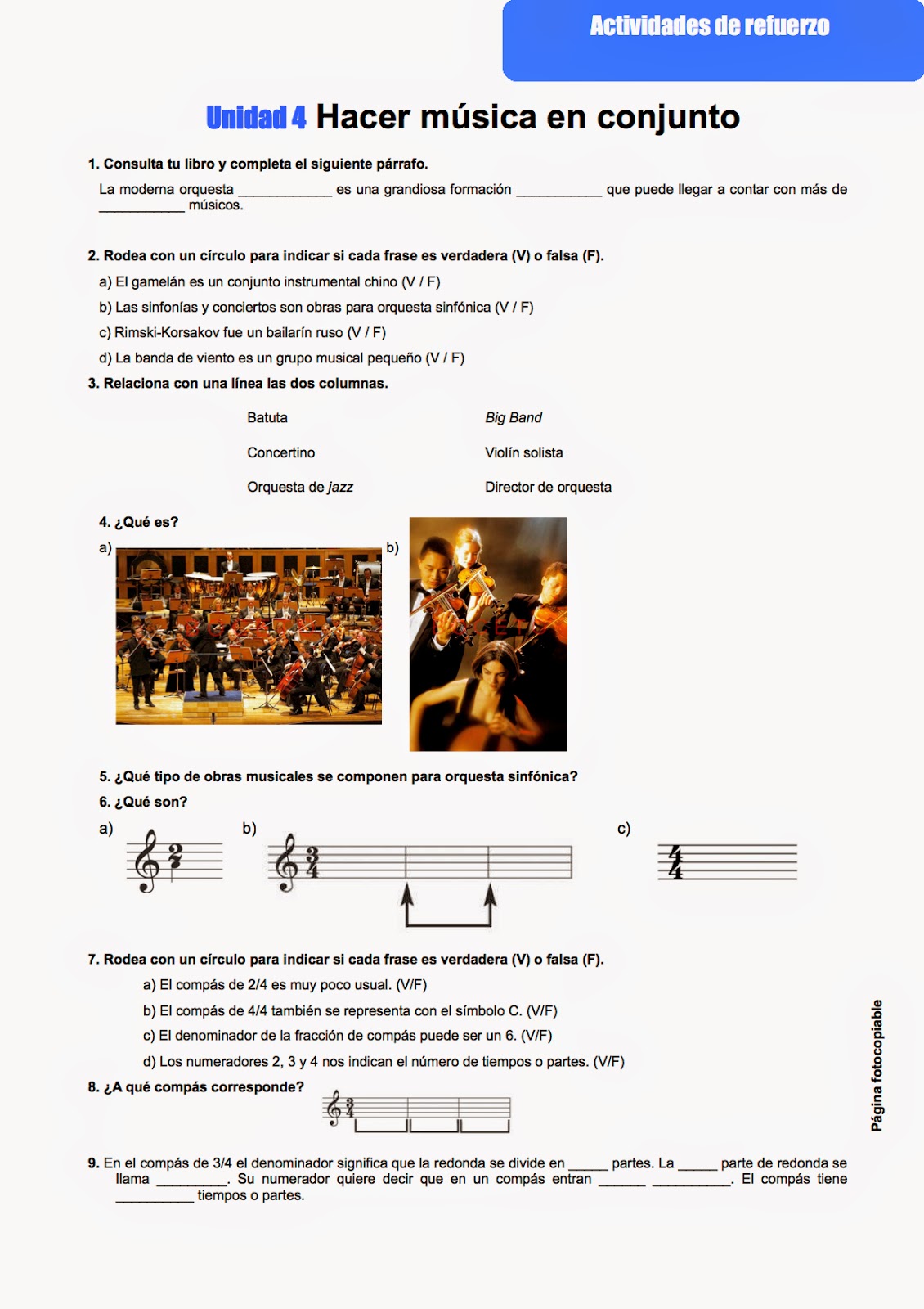MÚSICA: Fichas Refuerzo 1º ESO Tema 4