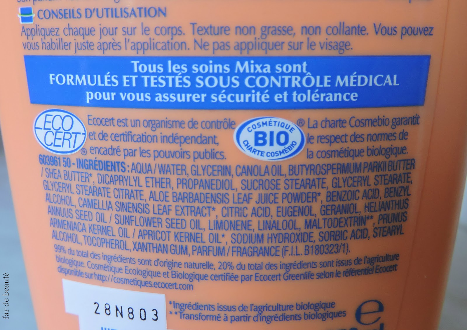 dans la gamme Mixa bio : le lait corps #bio