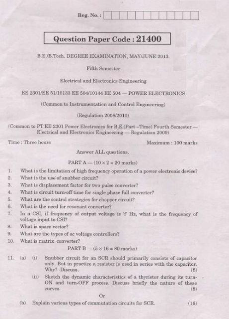 EE2301 Power Electronics May June 2013 Question Paper - University ...