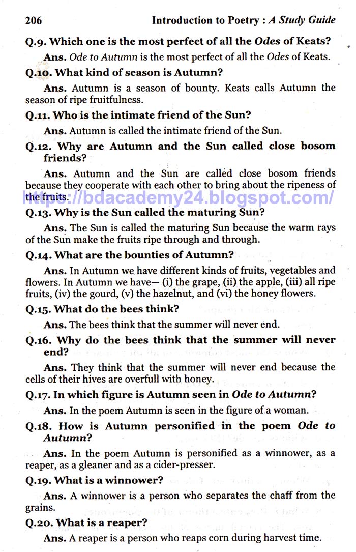 Brief Questions with Answers (To Autumn – John Keats) - English Grammar ...