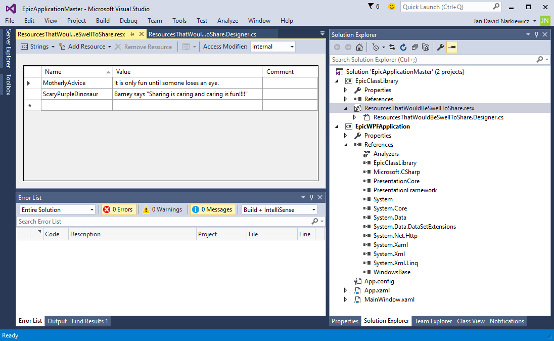 Jan David Narkiewicz (Developer): Visual Studio: Making a Resource File (resx) Public Versus ...