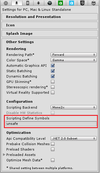 unityメモ: [Unity] How to build unsafe code