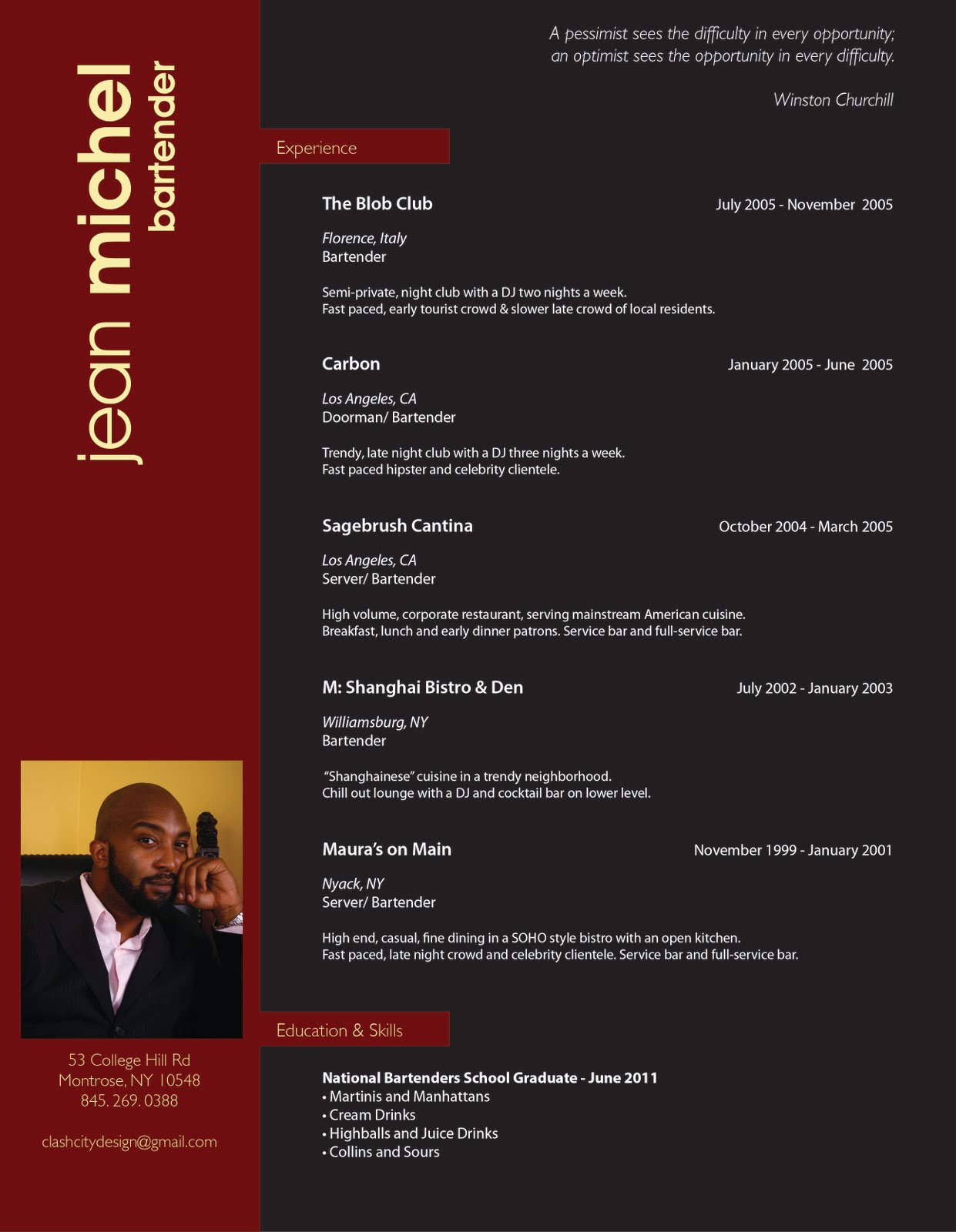 Jean Michel - Service Resume: Color - Click Resume Image to Enlarge