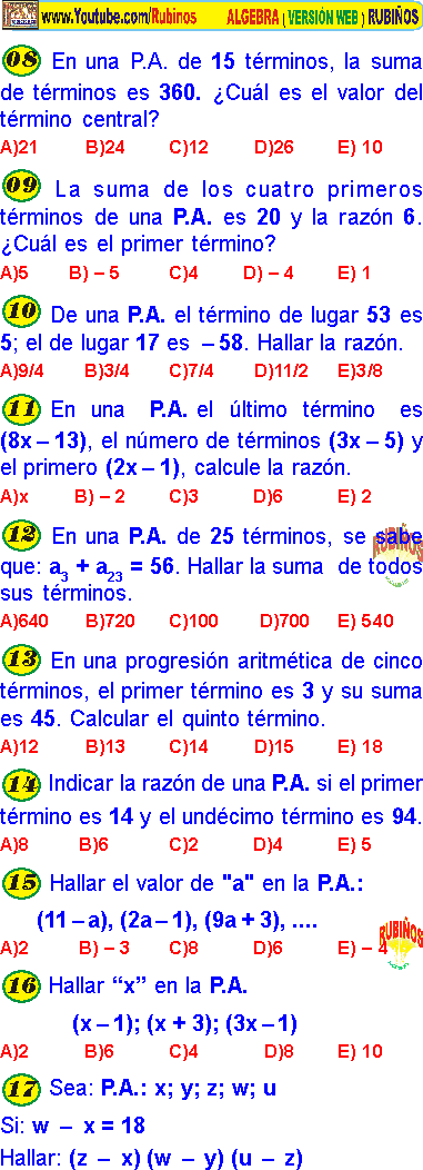 PROGRESIONES ARITMETICAS EJERCICIOS RESUELTOS Y PARA RESOLVER PDF