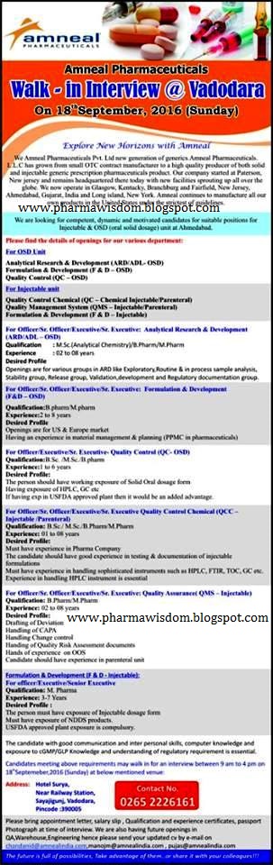 Amneal Pharmaceuticals - Walk-In Interview for Multiple Positions On ...