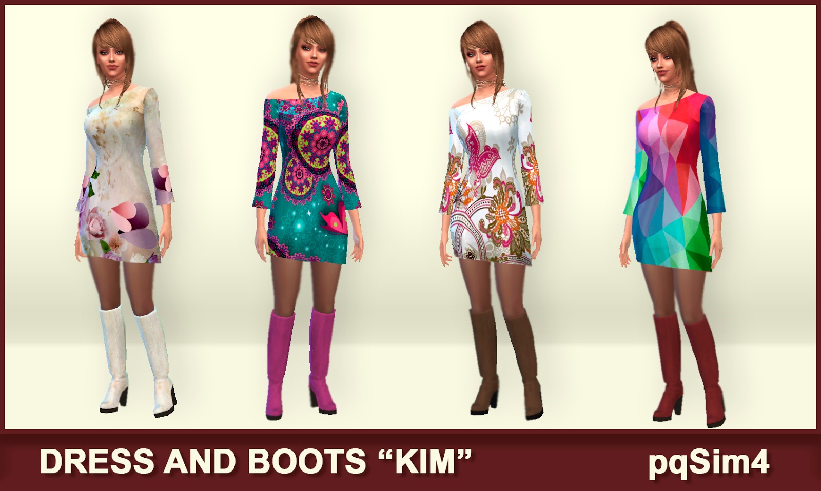 Vestido y Botas "Kim". Sims 4 Custom Content.