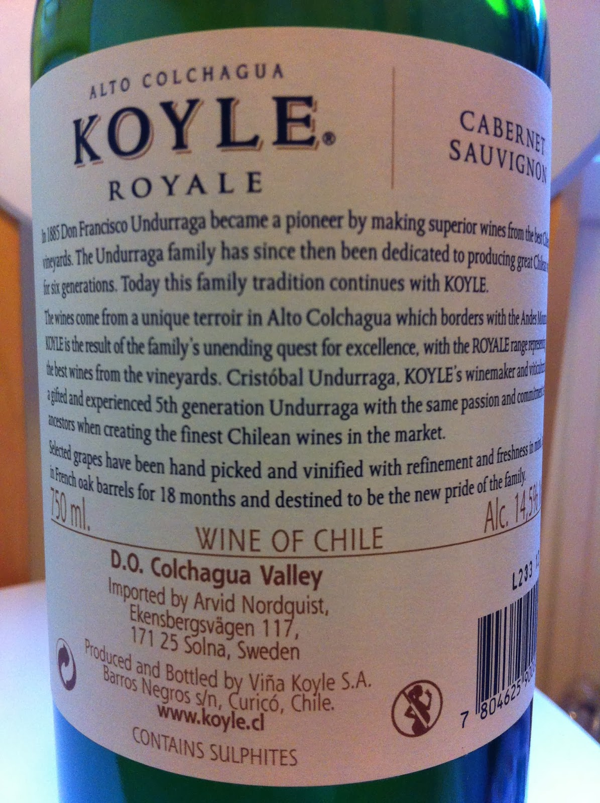 WINE IN SWEDEN: TN : Koyle Royale Cabernet Sauvignon 2009, Viña Koyle ...