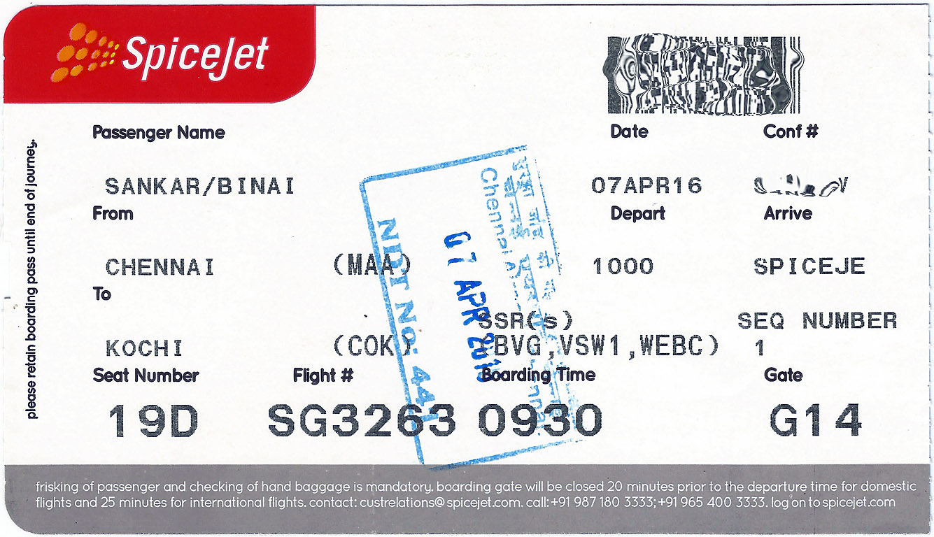 Spicejet Air Ticket Sample