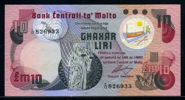 Malta paper money 10 Maltese Lira banknote 1979|World Banknotes & Coins ...