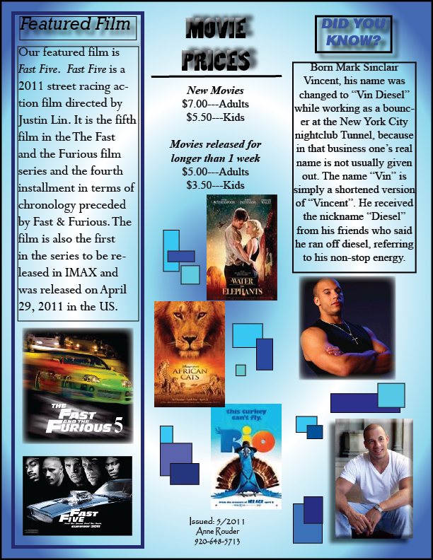 Desktop Publishing: Movie Times Newsletter Front