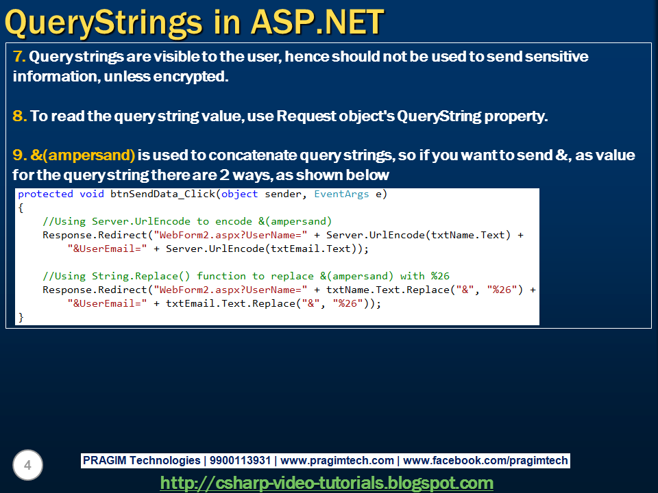 Sql Server Net And C Video Tutorial Part 59 Querystring In Aspnet