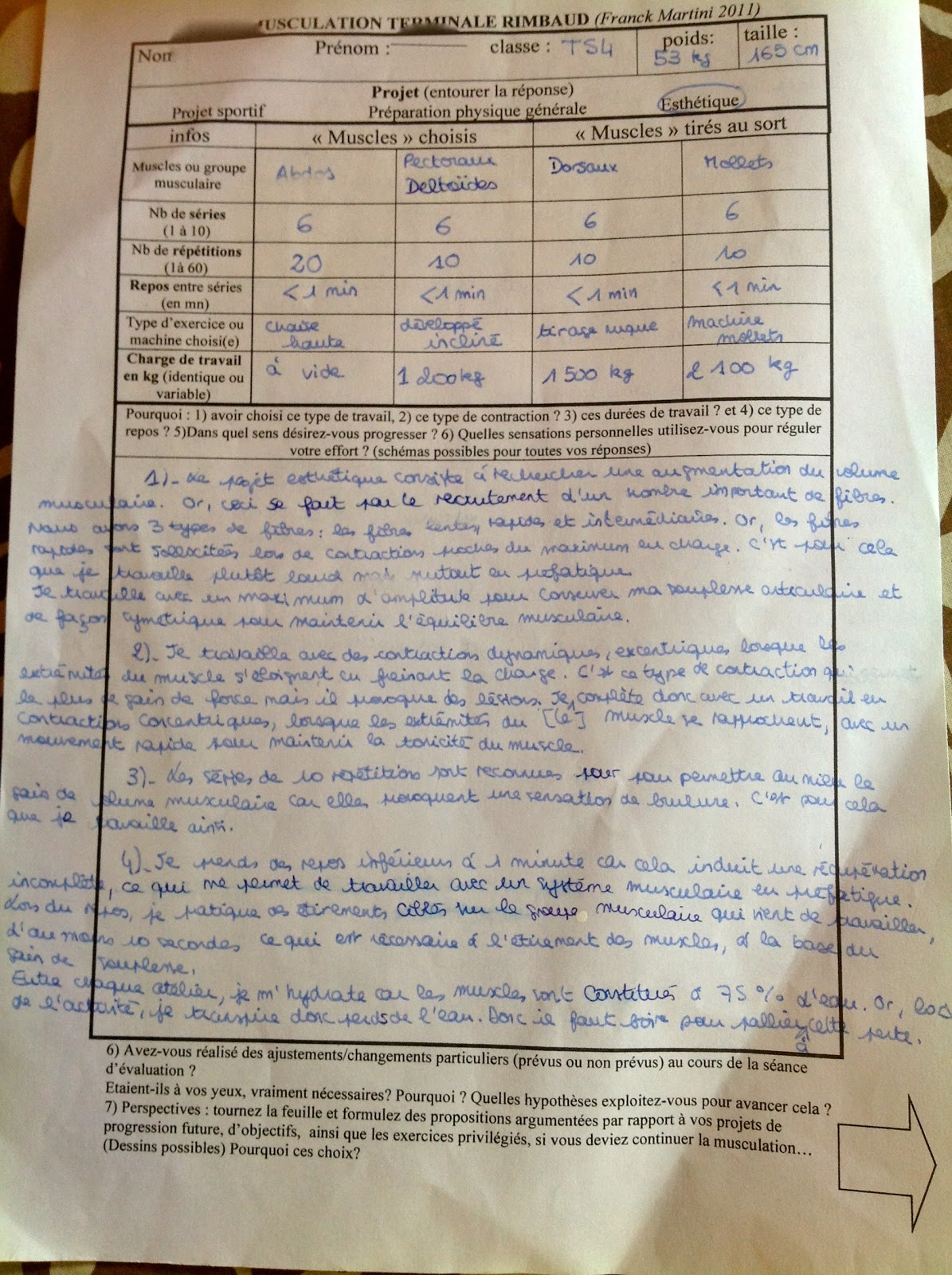 exemple fiche musculation bac