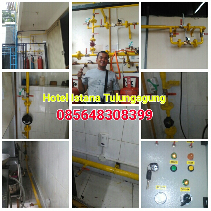 Instalasi pipa gas Elpiji/LPG 50kg&12kg safety bypass solenoid panel alarm gas detector system