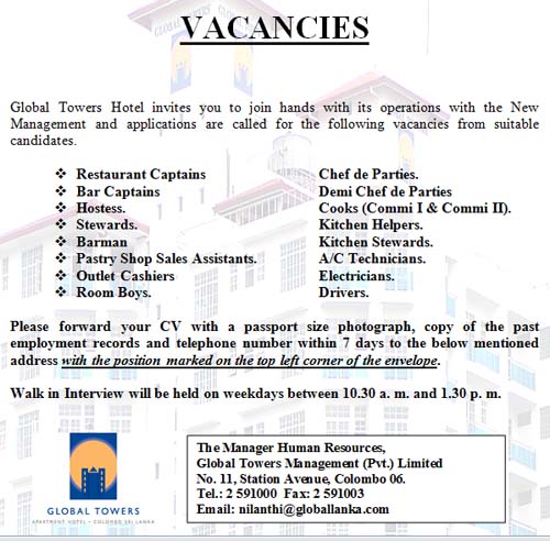 Vacancies for Restaurant Captains, Chef De Parties, Bar Captains, Demi ...