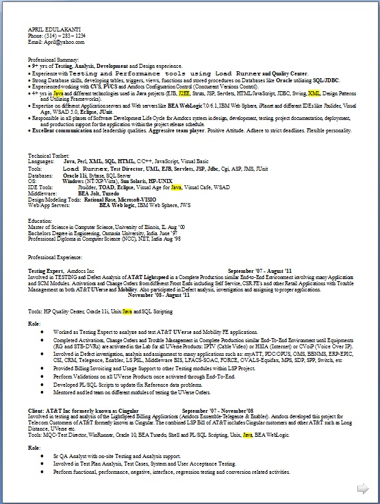 Experienced Software Tester Resume Format in Word Free Download