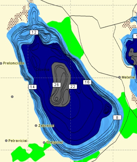 Batimetrinis Dusios ežero žemėlapis