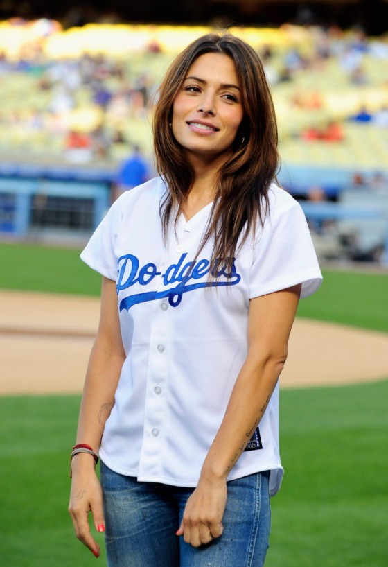 American actress Sarah Shahi enjoys the Dodgers game in LA