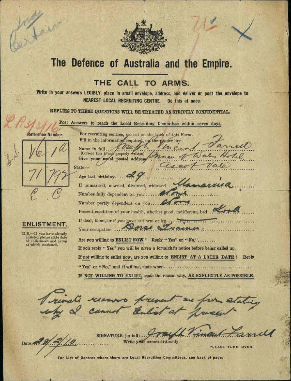 The Empire Called and I Answered: The Call to Arms, 1916