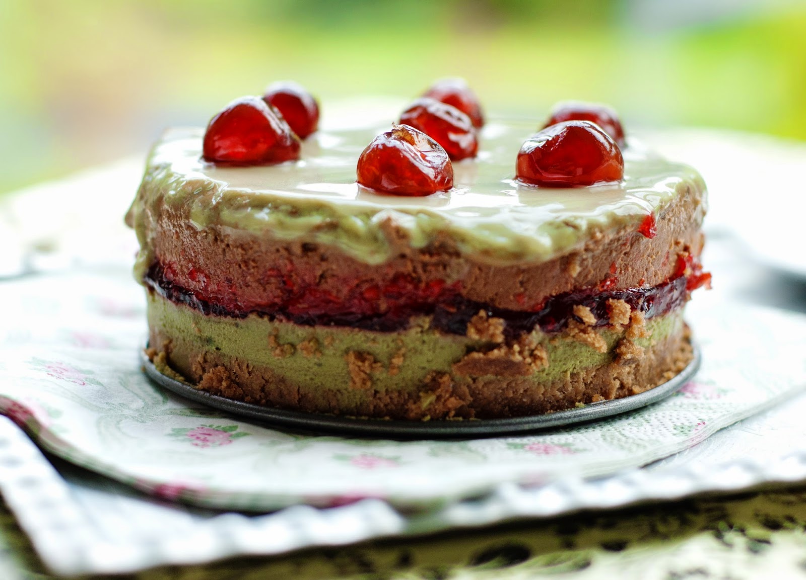 Orange Thyme: Matcha and french Glacé cherries entremet-inspired dessert