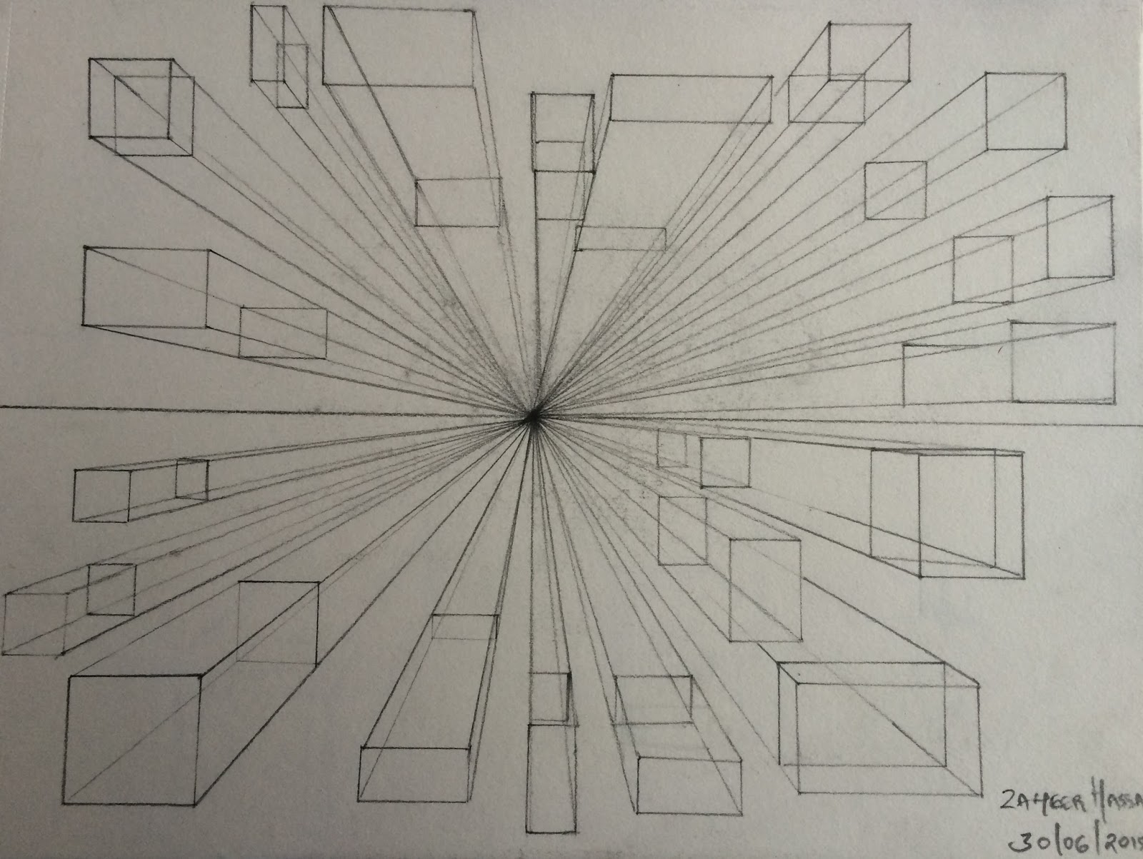 Zaheer: Basic Arts 30/06/2015 - 1 Point Perspective Boxes