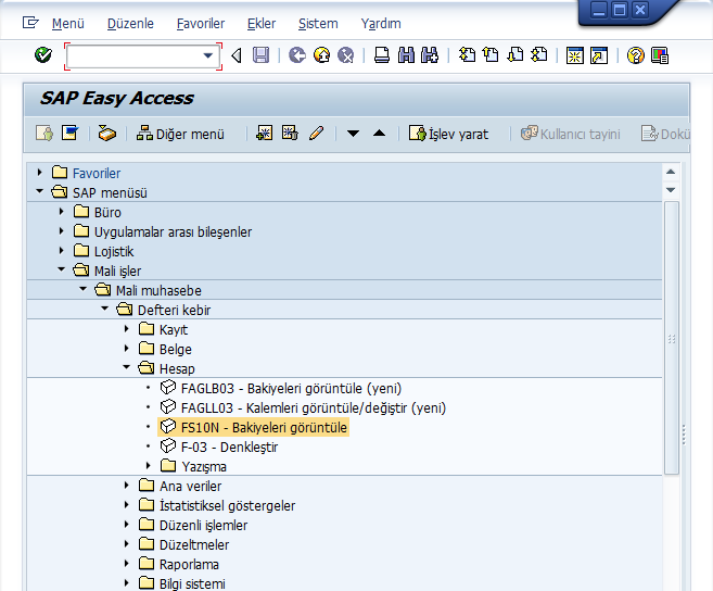 Ana Hesap İçin Defteri Kebir Görüntüsü (FS10N) | SAP Muhasebe
