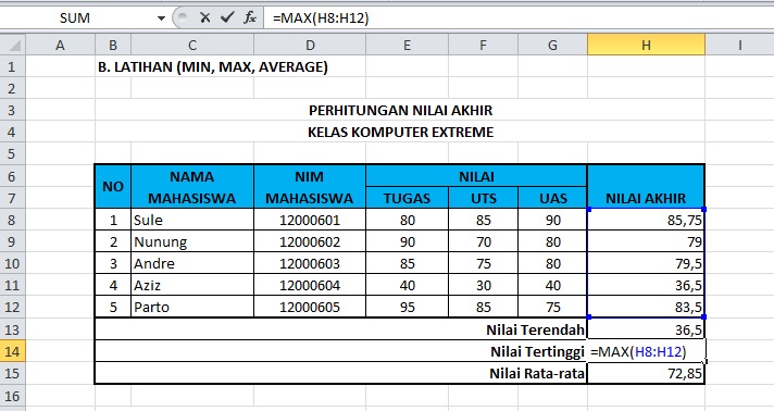 Menggunakan rumus-rumus pada excel