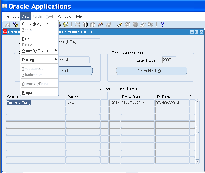 How Can Open Oracle Apps General Ledger Inventory And Purchasing Modules Periods In Oracle